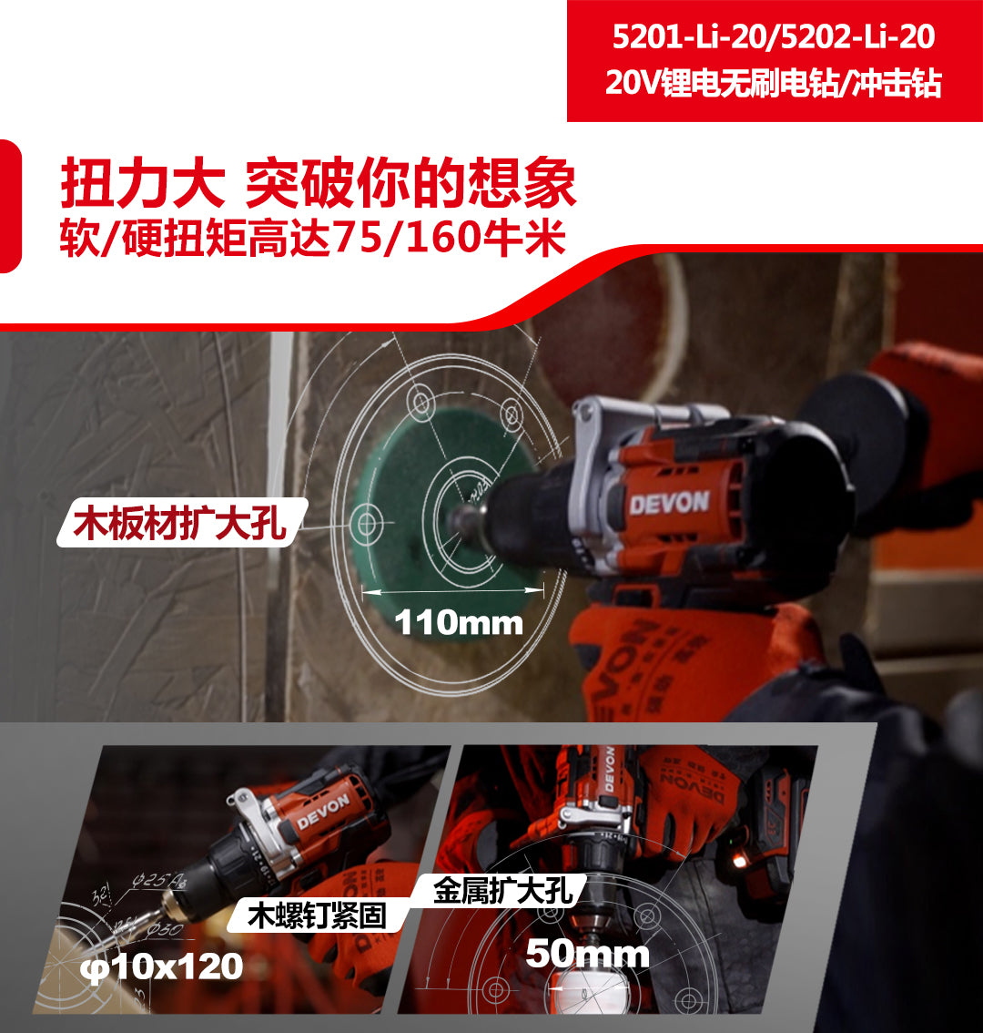 DEVON 5202-Li-20 20V lithium battery brushless impact drill (cleaner) – 韓豐益